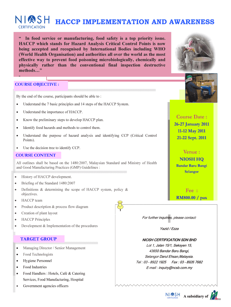 Fillable Online niosh gov HACCP IMPLEMENTATION AND AWARENESS - niosh ...