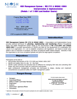 Fillable Online niosh gov Module 1 of 2 OSH Lead Auditor Course - niosh ...