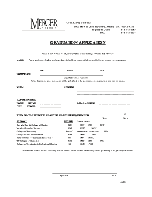 Fillable Online GRADUATION APPLICATION - Registrar Fax Email Print - pdfFiller