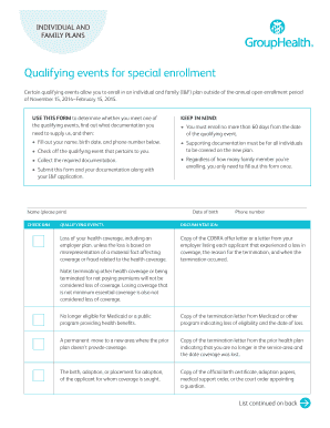 Fillable Online Qualifying events for special enrollment Fax Email ...