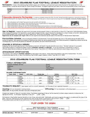 Fillable Online Flag Football Registration Form 3-23-10.doc Fax Email ...
