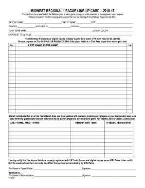 Fillable Online 2016-17 MRL Team Line-Up Form - usys-assets.ae Fax ...