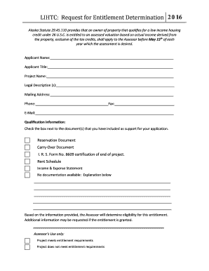 Fillable Online LIHTC: Request for Entitlement Determination Fax Email ...
