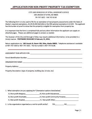 Fillable Online APPLICATION FOR NON-PROFIT PROPERTY TAX EXEMPTION Fax ...