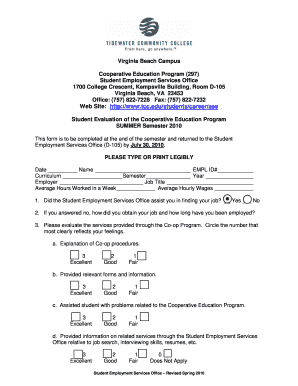 Fillable Online web tcc Virginia Beach Campus Cooperative Education Program (297 ... - web tcc ...