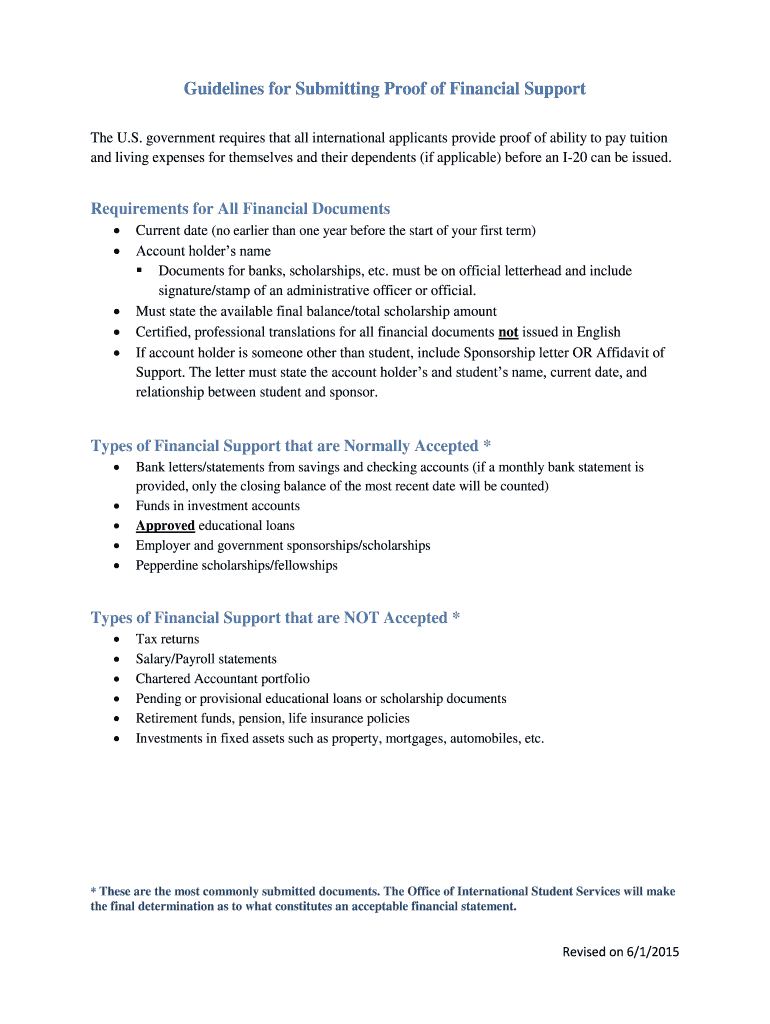Fillable Online Guidelines for Submitting Proof of Financial Support ...