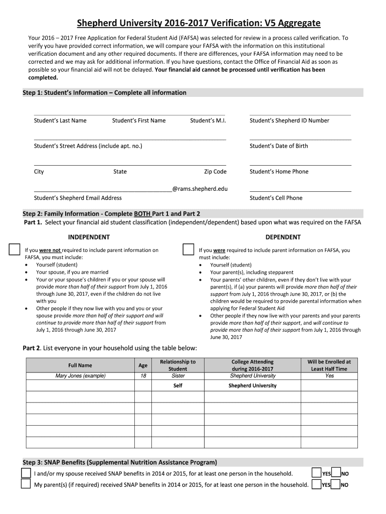 Fillable Online shepherd Your 2016 2017 Free Application for Federal ...