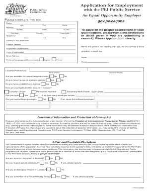 Fillable Online gov pe Application for Employment with the PEI Public ...