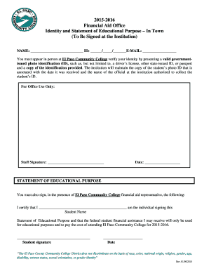 Fillable Online epcc 2015-2016 Financial Aid Office Identity and ...