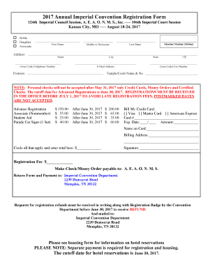 Fillable Online aeaonms 2017 Annual Imperial Convention Registration ...