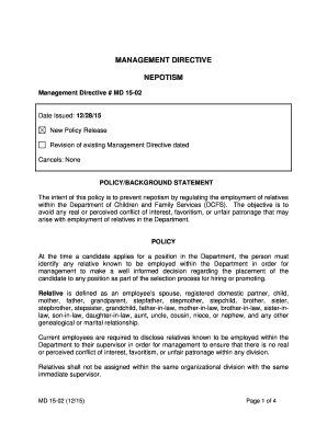 Fillable Online MANAGEMENT DIRECTIVE NEPOTISM - dcfs.co.la.ca.us Fax ...