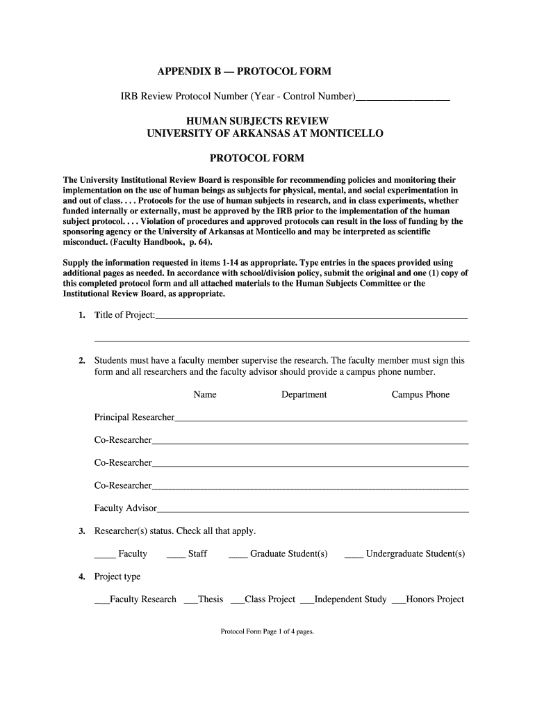 Fillable Online uam-web2 uamont APPENDIX B PROTOCOL FORM Fax Email Print - pdfFiller