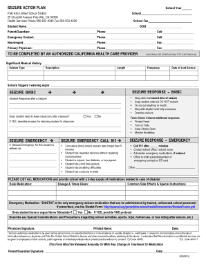 Fillable Online pausd Seizure Action Plan. Seizure Action Plan - pausd ...