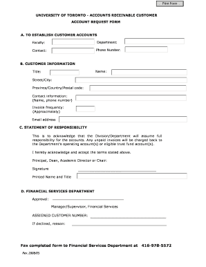 Fillable Online UNIVERSITY OF TORONTO AR CUSTOMER ACCOUNT REQUEST FORM ...