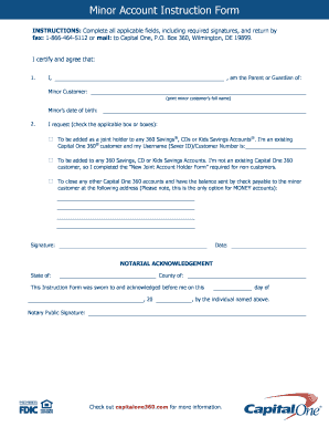 Fillable Online Minor Account Instruction Form. Minor Account ...