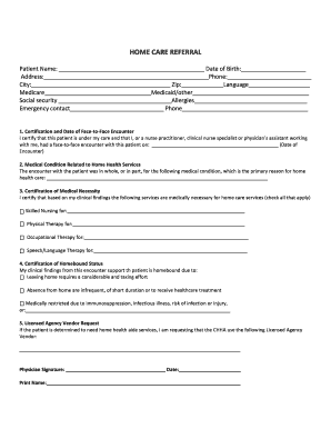 Fillable Online HOME CARE REFERRAL - caringprofessionals.com Fax Email ...