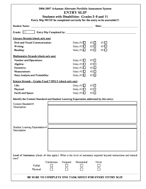 Fillable Online arksped k12 ar ENTRY SLIP Fax Email Print - pdfFiller