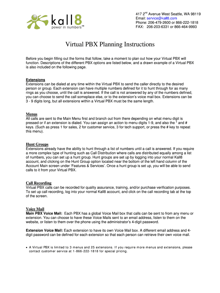 Fillable Online Planning Instructions for Kall8 Auto Attendant Fax ...