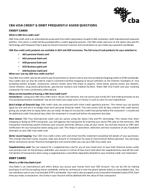 Fillable Online CBA VISA CREDIT & DEBIT FREQUENTLY ASKED QUESTIONS Fax ...