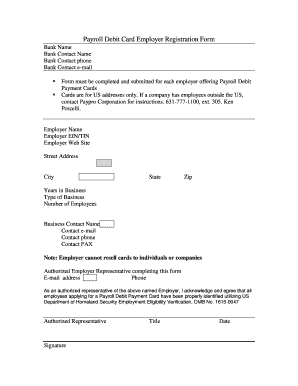 Fillable Online Payroll Debit Card Employer Registration Form Fax Email Print - pdfFiller