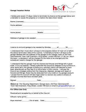 Fillable Online lbhf gov Garage Vacation Notice I hereby give seven (7 ...