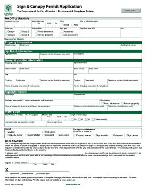 Fillable Online london Sign & Canopy Permit Application, form no. 0493 ...