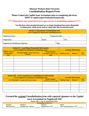 Fillable Online missouriwestern Cannibalization Request Form Fax Email ...