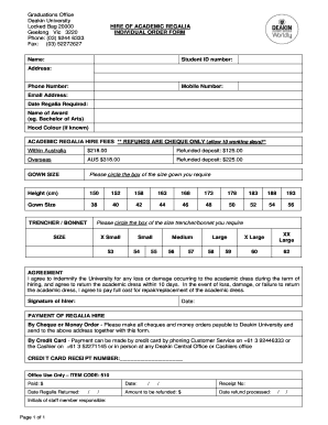 Fillable Online deakin edu PDF Gown Hire Form - Deakin University Fax ...