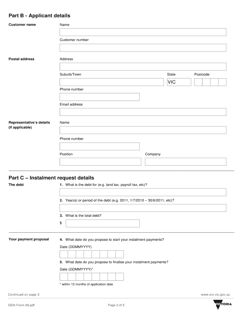 Fillable Online sro vic gov General Form 6 Application to pay by ...