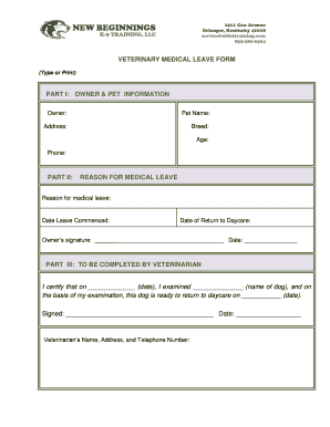 Fillable Online VETERINARY MEDICAL LEAVE FORM - Cincinnati Ohio Fax ...