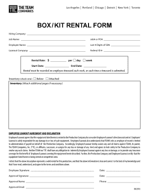 Fillable Online BOX / KIT RENTAL FORM Fax Email Print - pdfFiller