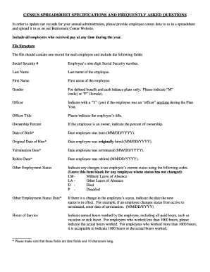 Fillable Online CENSUS SPREADSHEET SPECIFICATIONS AND FREQUENTLY ASKED ...