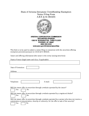 Fillable Online azcc Intrastate Crowdfunding Exemption Notice Filing ...
