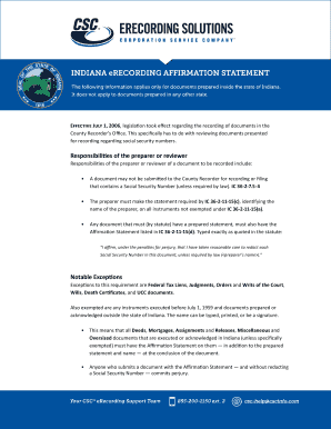 Fillable Online INDIANA eRECORDING AFFIRMATION STATEMENT Fax Email ...