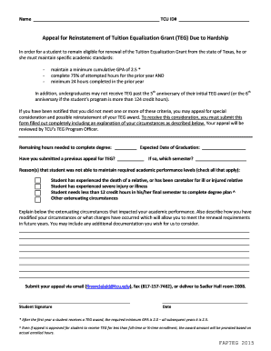 Fillable Online financialaid tcu Appeal for Reinstatement of Tuition ...