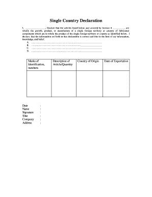 Fillable Online Single Country Declaration - Customs Express, Inc. Fax ...