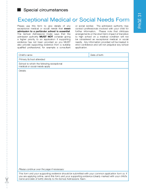 Fillable Online tameside gov Exceptional Medical or Social Needs Form ...
