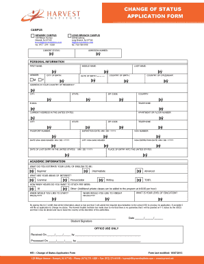 Fillable Online harvest Change of Status Application Form - Harvest ...