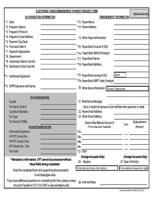 Fillable Online ELECTRONIC FUNDS DISBURSEMENT PAYMENT REQUEST FORM Fax ...