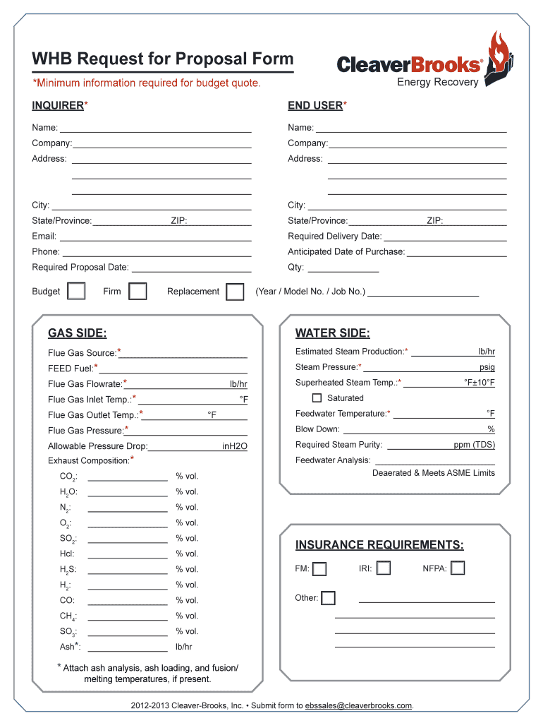 Fillable Online WHB Request for Proposal Form - Cleaver-Brooks Fax ...