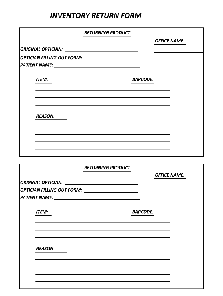Fillable Online INVENTORY RETURN FORM Fax Email Print - pdfFiller