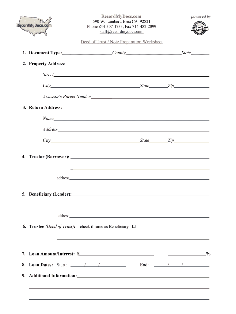 Fillable Online Fillable Online Document Prep Forms - Record My Docs Fax Email... Fax Email ...