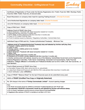 Fillable Online Commodity Checklist - UnRegistered Trust.cdr Fax Email ...