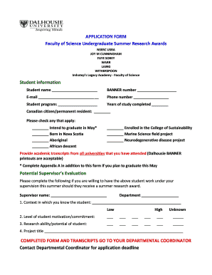 Fillable Online Summer Research Awards - Application form Fax Email Print - pdfFiller