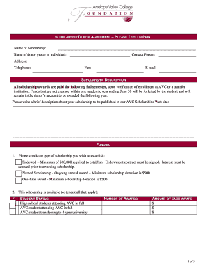 Fillable Online avc scholarship donor agreement please type or print ...