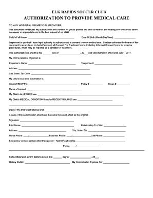 Fillable Online soccer - medical authorization.doc Fax Email Print ...
