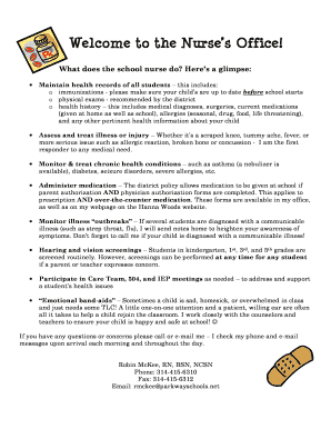 Fillable Online Welcome to the Nurses Office Fax Email Print - pdfFiller