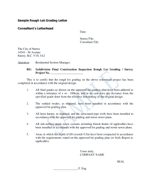 Fillable Online Sample Rough Lot Grading Letter Fax Email Print - pdfFiller