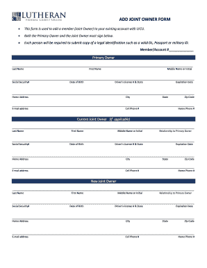 Fillable Online lutheranfcu ADD JOINT OWNER FORM Fax Email Print ...