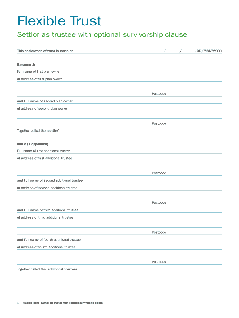 Fillable Online Settlor as trustee with optional survivorship clause Fax Email Print - pdfFiller